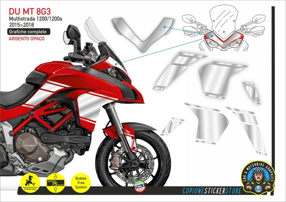 Stickers Fairings DUCATI Multistrada 1200 From 2015 Racing Style Silver ...
