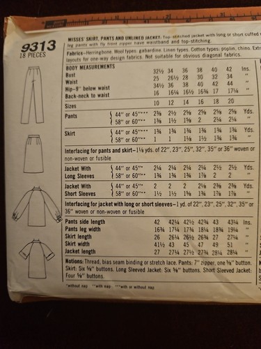1979 Simplicity 9313 Vintage Sewing Pattern Misses Pants Jacket Sz 14 ...