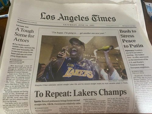 LOS ANGELES TIMES FULL NEWSPAPER - 2001 Los Angeles Lakers NBA 2nd ...