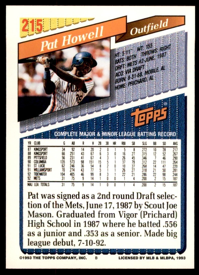 1993 Topps Gold Pat Howell New York Mets #215 | eBay