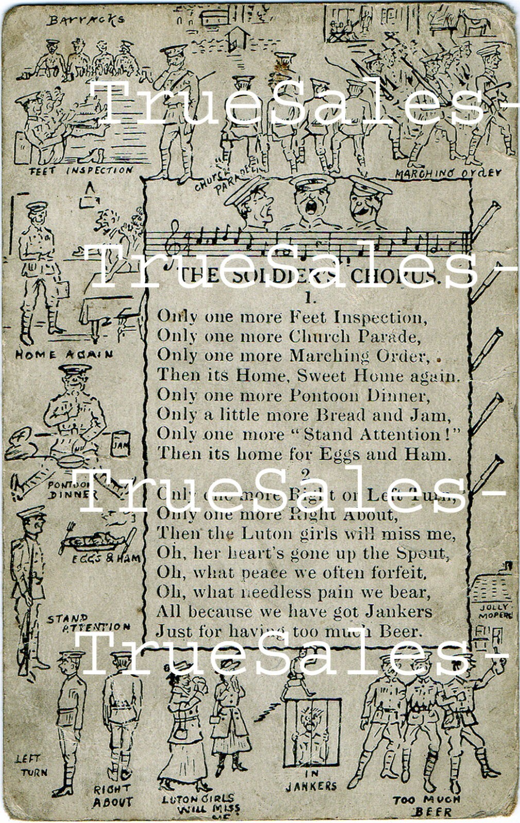 Repo Vintage Postcard: WW1 'The Soldiers Chorus' depicting Army Life in ...