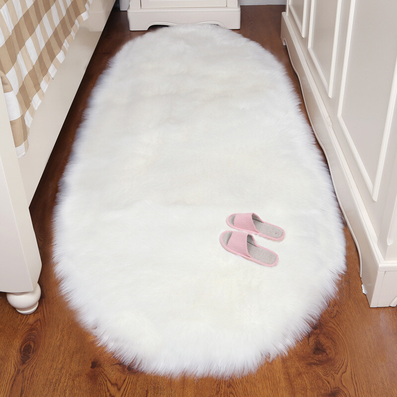Shaggy Fluffy Floor Mat Rug Non-Slip Faux Sheepskin Bedroom Living Room ...