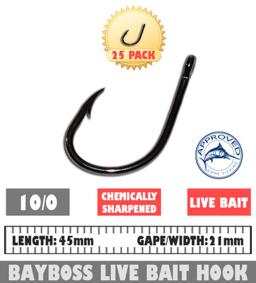 Live Bait Hook 10/0 / 25 pack Bay Boss Tackle Fishing Hooks | eBay ...