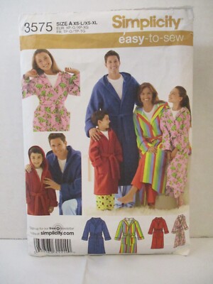 Simplicity Pattern 3575 Unisex Robe Size A (XS-XL) Chest 23"-48" Child-Adult Cut | eBay