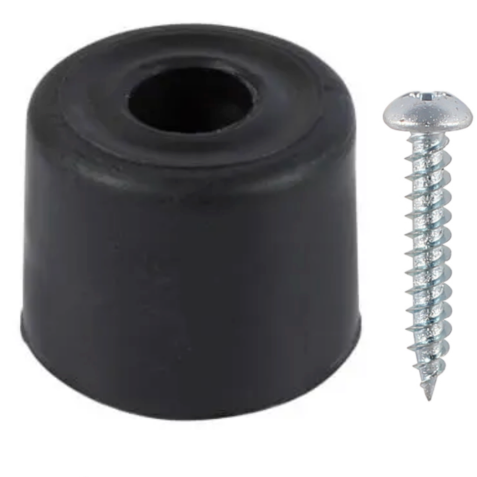 Black Door Stop Oval Floor Stopper Rubber Buffer Stick-on Screw-on Self ...