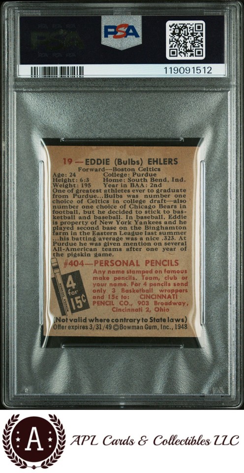 1948 Bowman #19 Eddie Ehlers PSA 3 | eBay