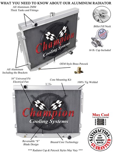 3 Row Performance Champion Radiator W/ 16" Fan for 1974 Dodge Charger ...
