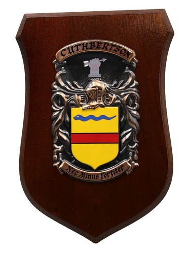 "Cuthbertson" Family Coat of Arms Crest Shield Walnut Plaque Hand ...