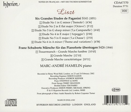 Liszt Paganini Etudes MARC-ANDRE HAMELIN Piano Original Hyperion CD CDA ...