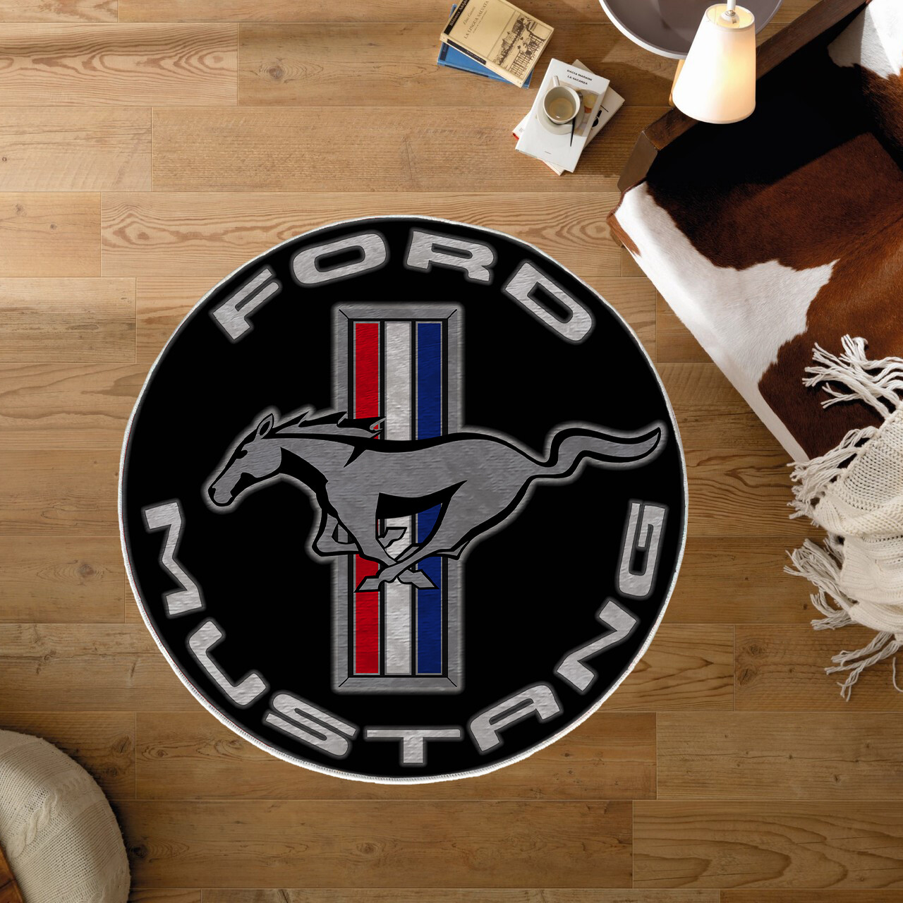 Ford Mustang Circular Area Rug, Mens Cave Decoration, Ford Mustand ...