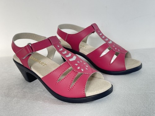 Damart Ladies Raspberry Pink Leather Block Heel Sandals (S1) | eBay UK