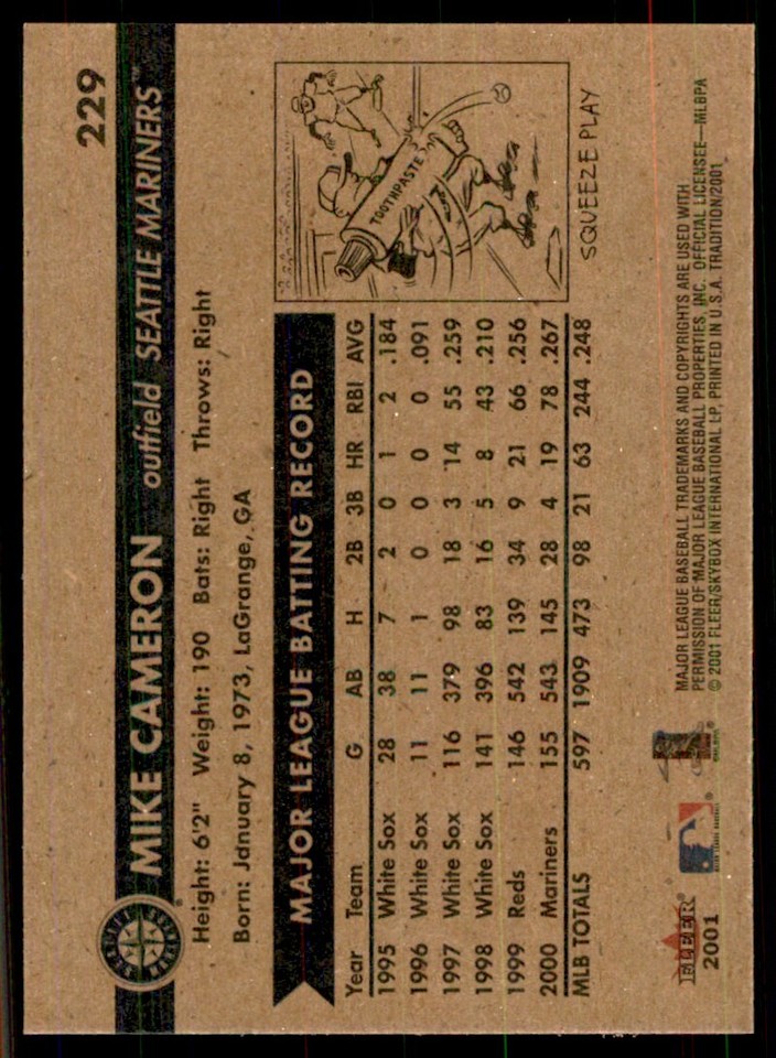 2001 Fleer Tradition Mike Cameron Baseball Cards #229 | eBay