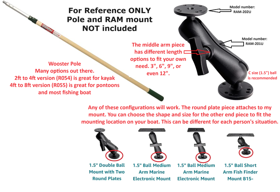 Transducer Pole Mount Kit for 4-hole AMPS Pattern RAM C/D size ball ...