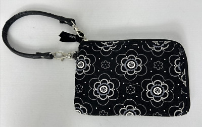 Thirty One Fabric Wallet Clutch Black & White Flowers Zip Pockets | eBay
