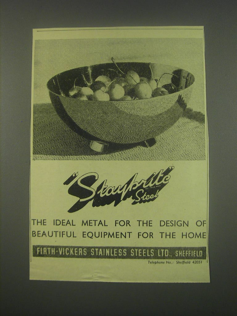 1949 Firth-Vickers Staybrite Steel Ad - the ideal metal for the home | eBay