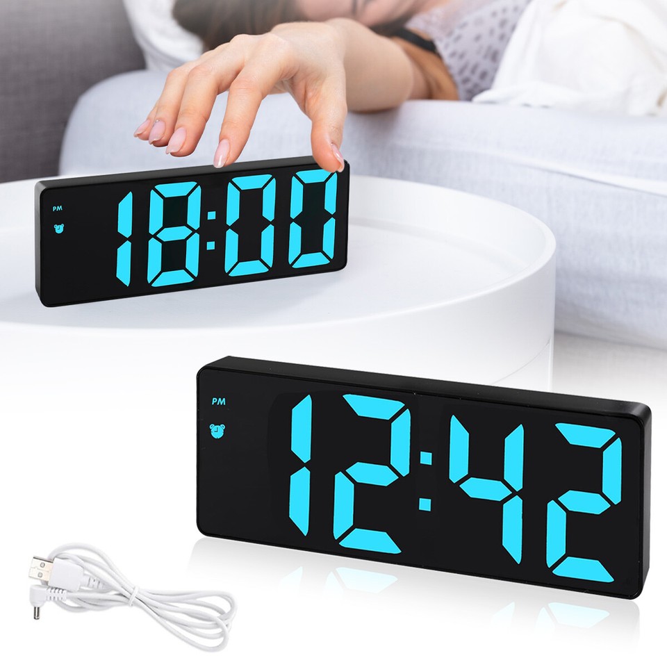 Digital LED Desk Alarm Clock Large Mirror Display USB Snooze ...