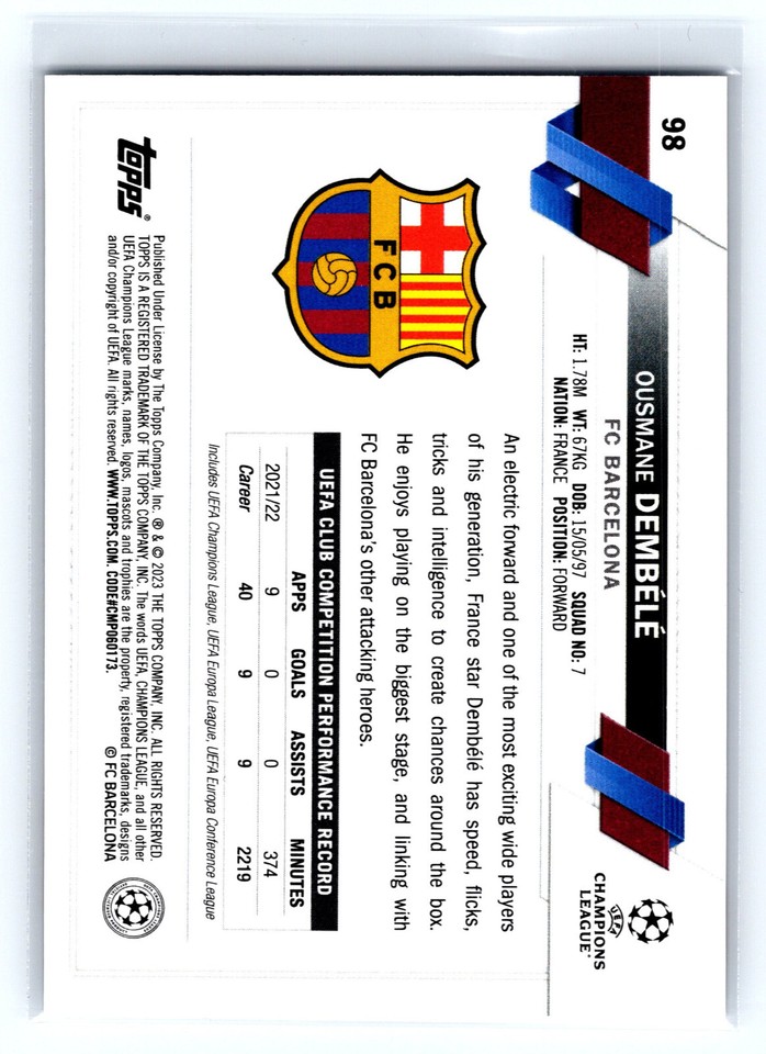 2023-23 TOPPS Chrome UCC 98 Ousmane Dembélé (FC Barcelona) | eBay