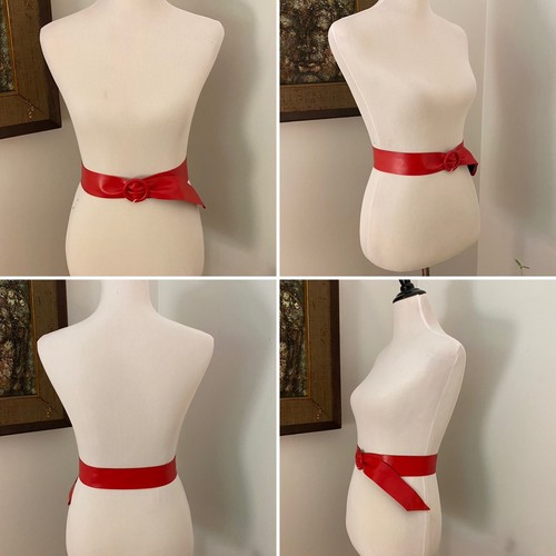 Women’s Vintage Soft Waist Cinch Statement Belt w/ Covered Buckle, Red ...