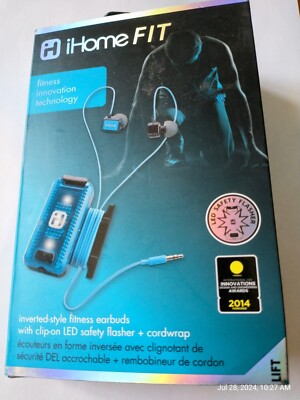 New iHome Fit Fitness Earbuds Headphones with Clip On LED Safety IB12BL ...