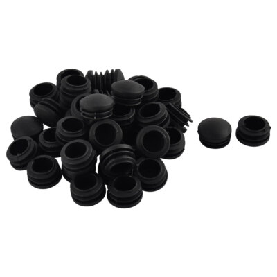 Table Chair Plastic Round Head Tube Pipe Insert Cap Cover Black 25mm ...