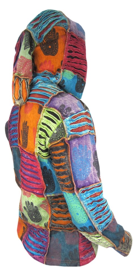 Hippie Boho Men Rib Patch Cotton Pixie Hood Print Slashed Razorcut ...