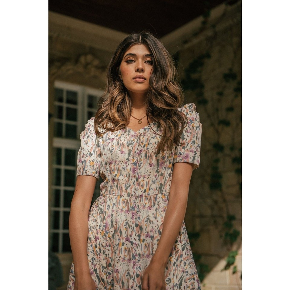 EUC Women's Jessakae Fairfax Floral Dress Size 2XL Rouched Sleeves Midi ...