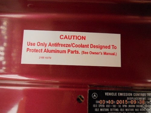 Mercedes Benz Sticker Label W107 W126 1972-89 caution antifreeze ...
