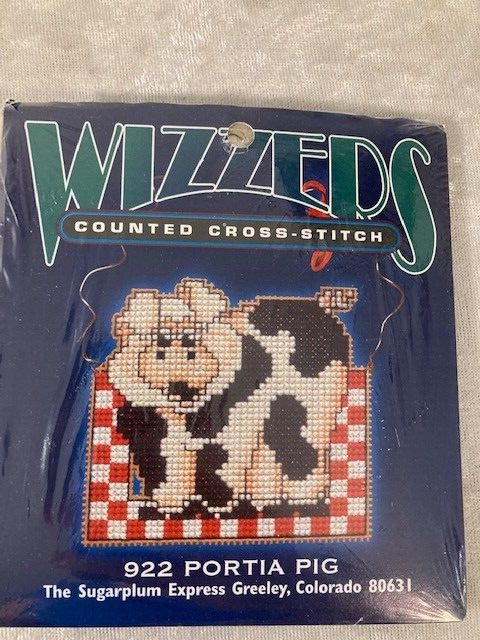 Lot of 2 Wizzers Cross Stitch Mini Kits Crow & Pig 3.75" x 3.5" Wire ...
