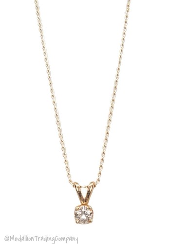 14k Yellow Gold Natural Diamond Solitaire Pendant Necklace Layer Chain ...