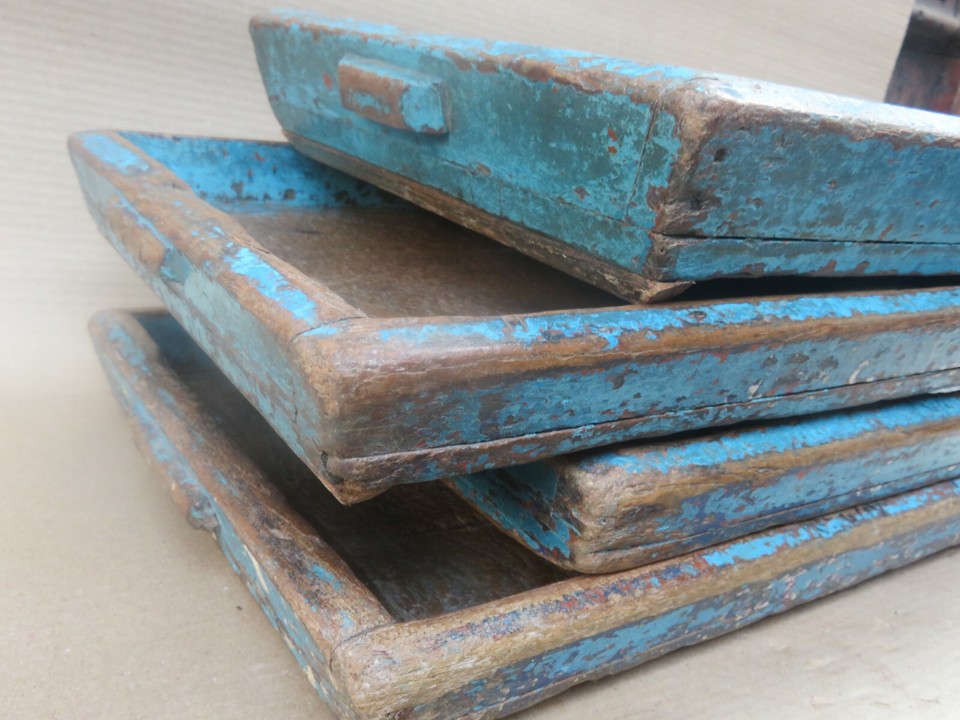 Vintage Wood serving tray Scraped Blue Color Platter Home Yard office ...