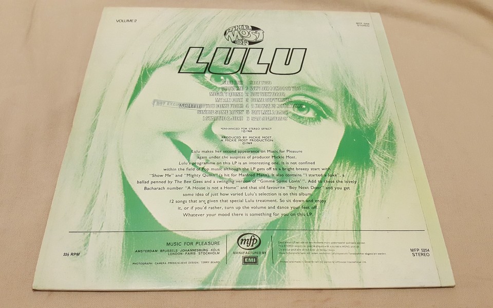 THE MOST OF LULU VOLUME 2 UK VINYL LP ON MFP RECORDS 1960S SIXTIES POP ...
