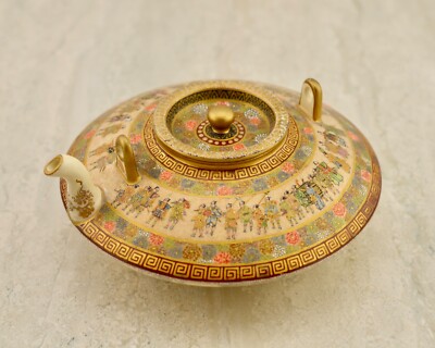 Meiji-period Japanese Satsuma figural procession tea/saki pot signed ...