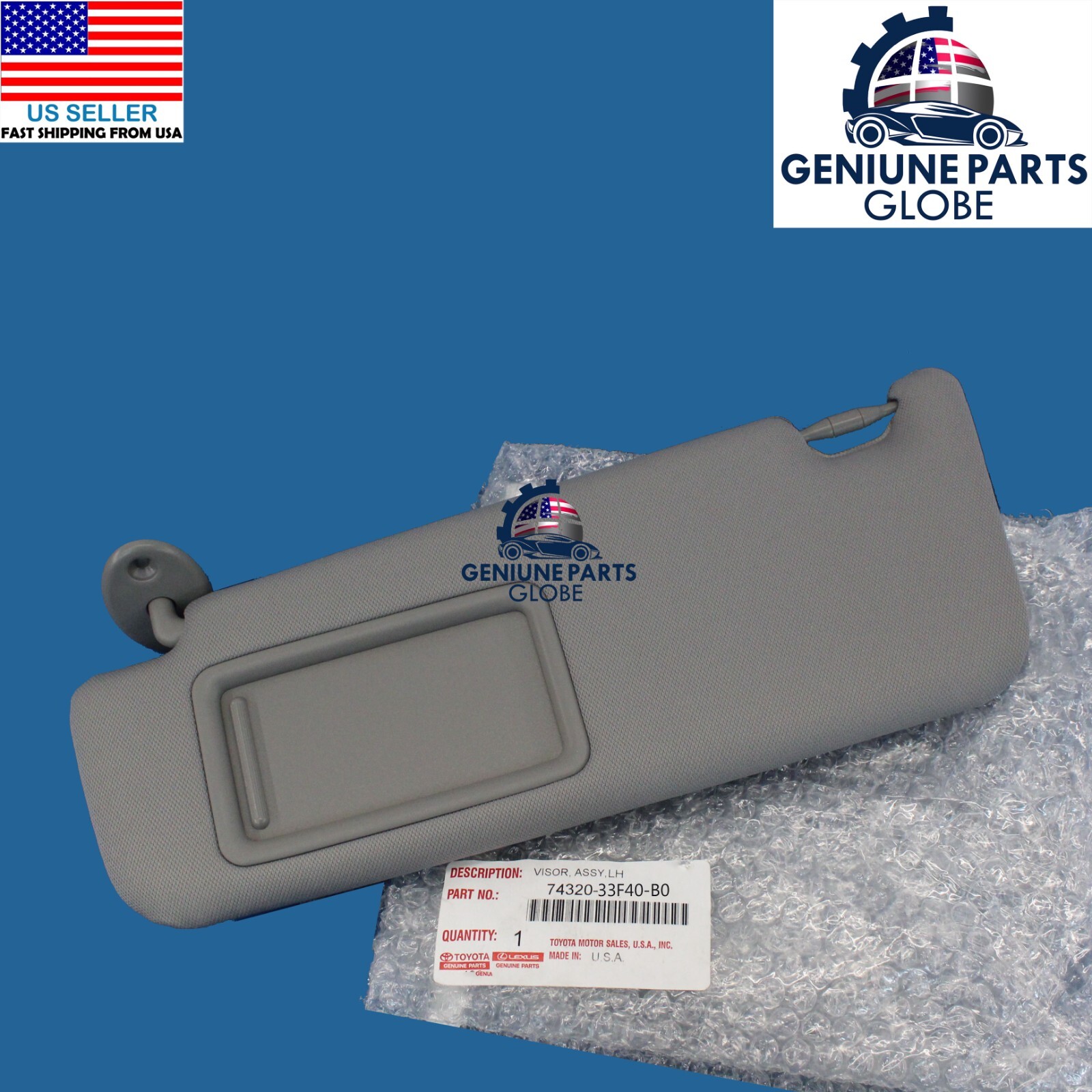 GENUINE TOYOTA 12-17 CAMRY GRAY LEFT DRIVER SUNVISOR W/O SUNROOF 74320 ...