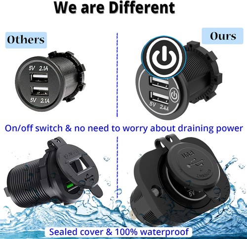 Dual USB Socket 12V Marine Outlet with Switch Golf Cart Port 12 Volt ...