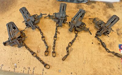 5 Bridger # 2 Offset Traps, Laminated, 4-coiled double swiveled, used ...