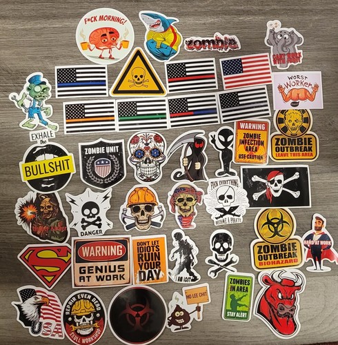 40 Funny Hard Hat Stickers Tool Box Construction Helmet Military Decals ...