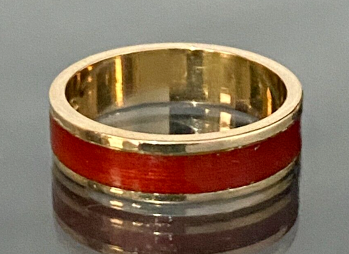 18K Yellow Gold & Red Enamel Band Ring Size H 1/2 - 4 | eBay Australia