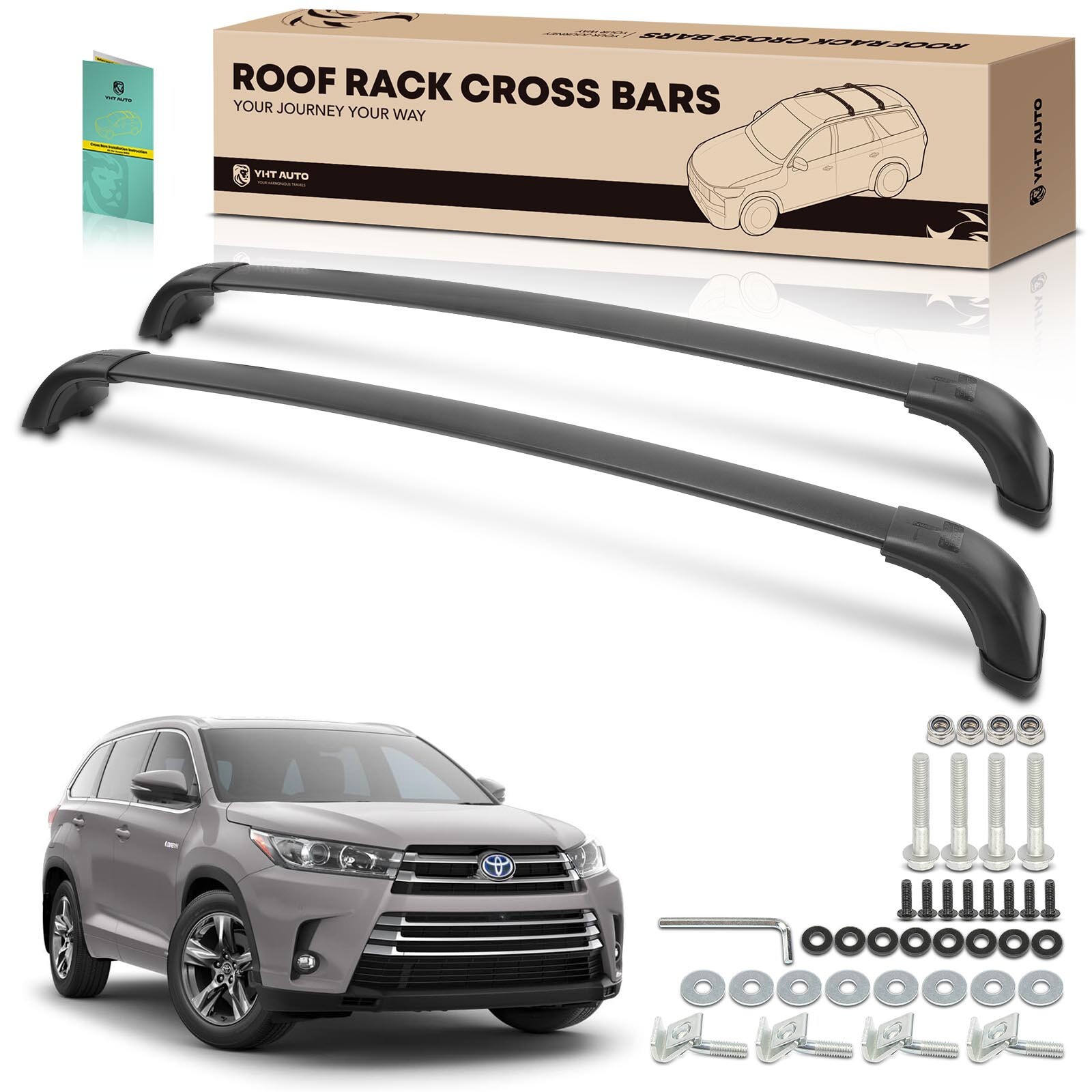 Black Aluminum Alloy Roof Rack Rails Cross Bars for Toyota Highlander ...