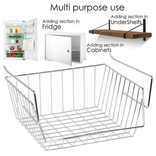 2x UNDER SHELF STORAGE LARGE BASKET CUPBOARD ORGANISER HEAVY DUTY RACK ...