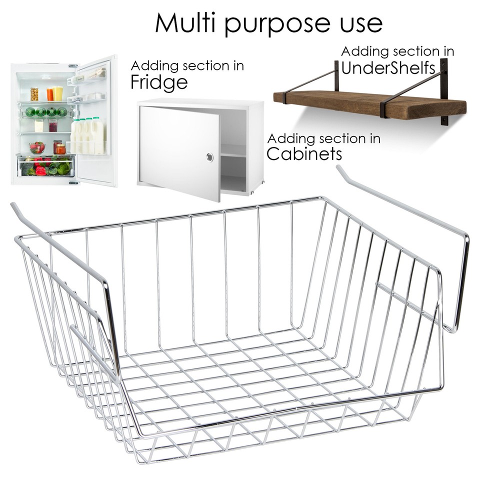 2x UNDER SHELF STORAGE LARGE BASKET CUPBOARD ORGANISER HEAVY DUTY RACK ...