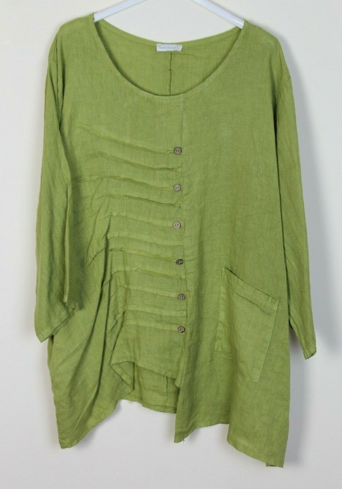 LADIES PLUS SIZE ITALIAN QUIRKY HEM LAGENLOOK RUFFLE FRONT LINEN POCKET ...