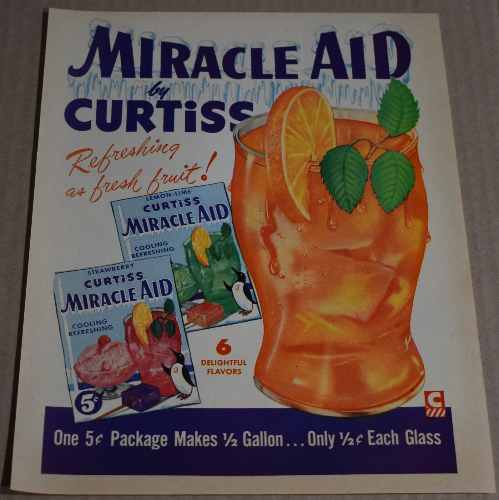 1953 Print Ad Miracle Aid by Curtiss Strawberry Lemon Lime Refreshing ...