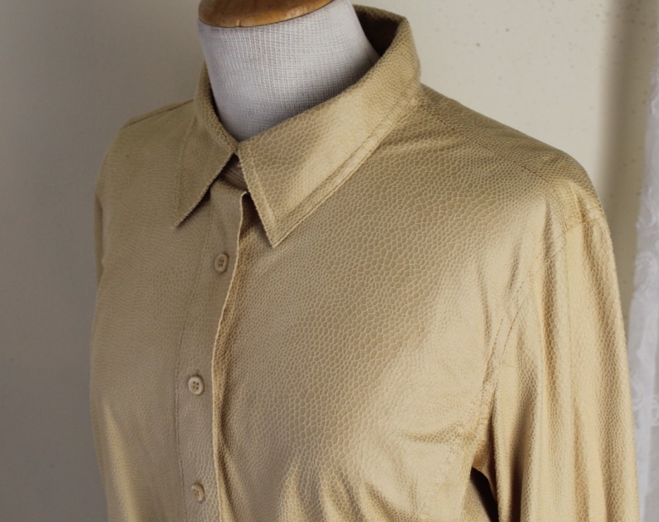 Chico's Gold Reptile-Snake Embossed Long Moleskin Tunic Top Sz 1 M ...