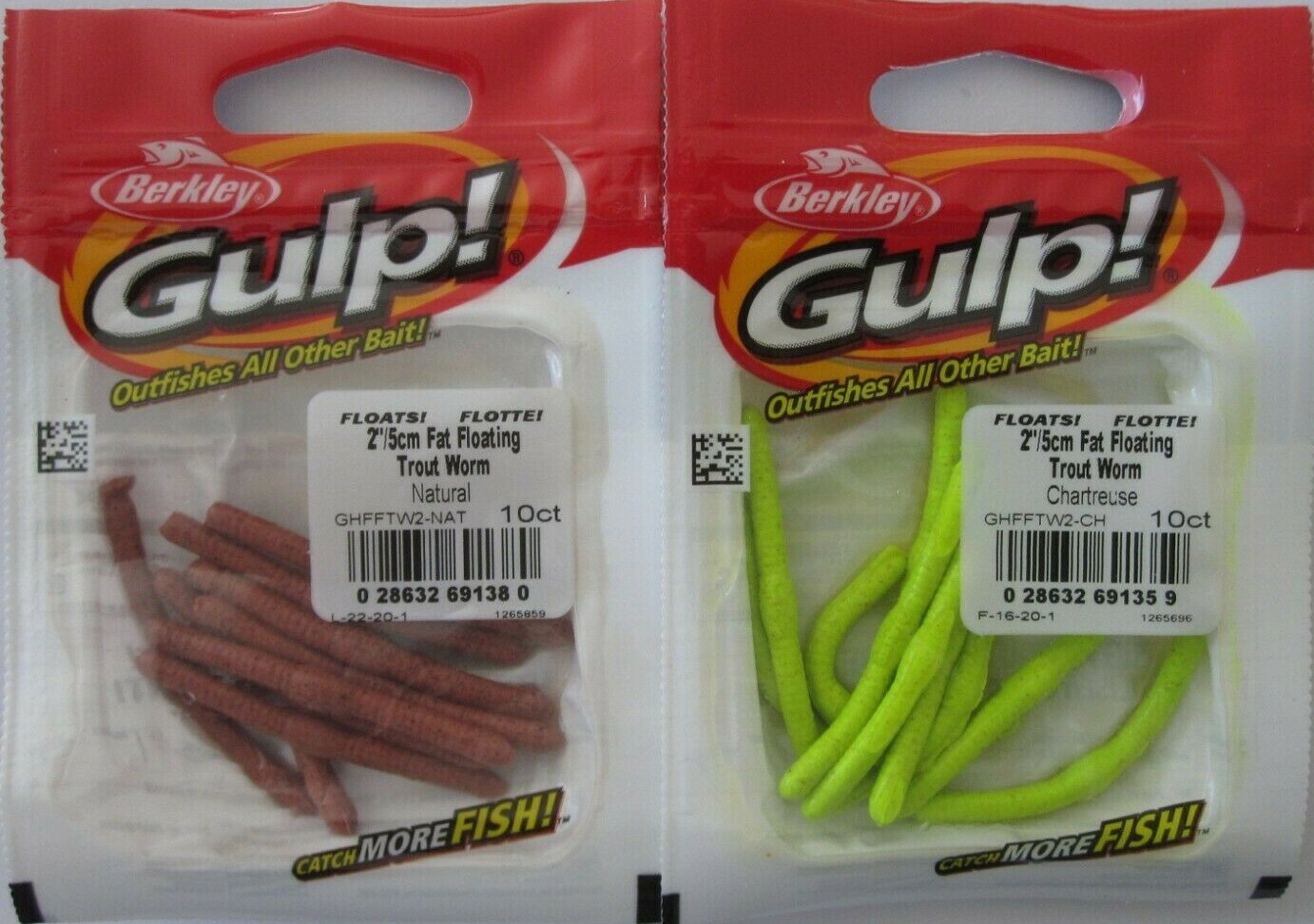 2 - Berkley Gulp Fat Floating Trout Worm - 10/Ct - 2" - Natural ...
