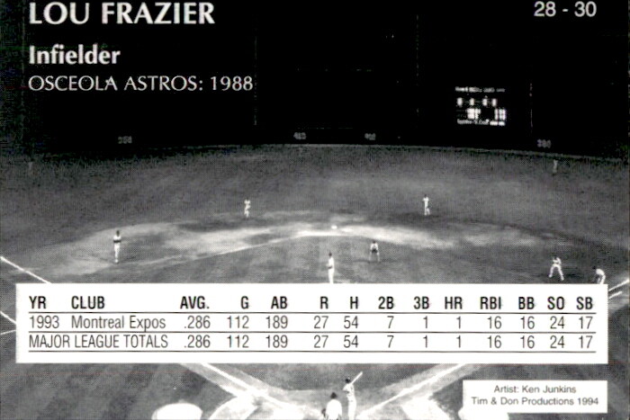 1994 Osceola Astros Anniversary Team Issue #28 Lou Frazier - NM ...