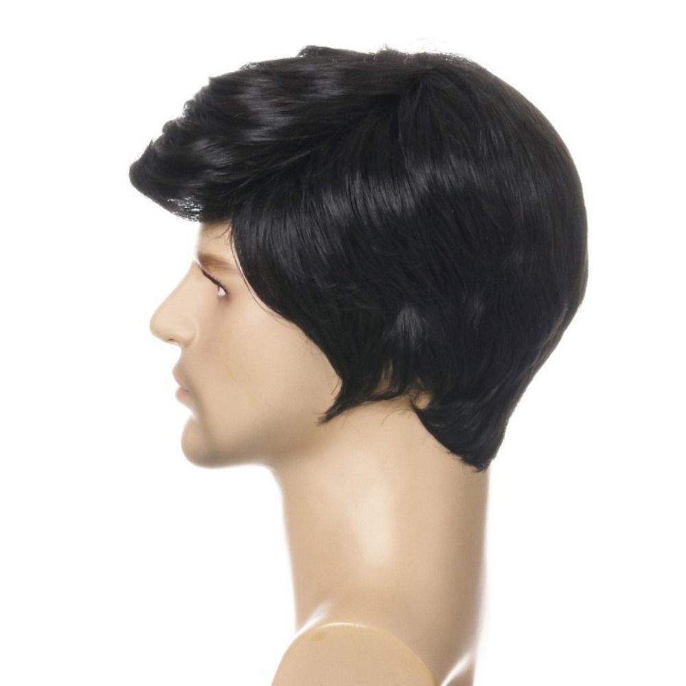 Wig Short Black Male Straight Synthetic Wig for Men Hair Fleeciness ...