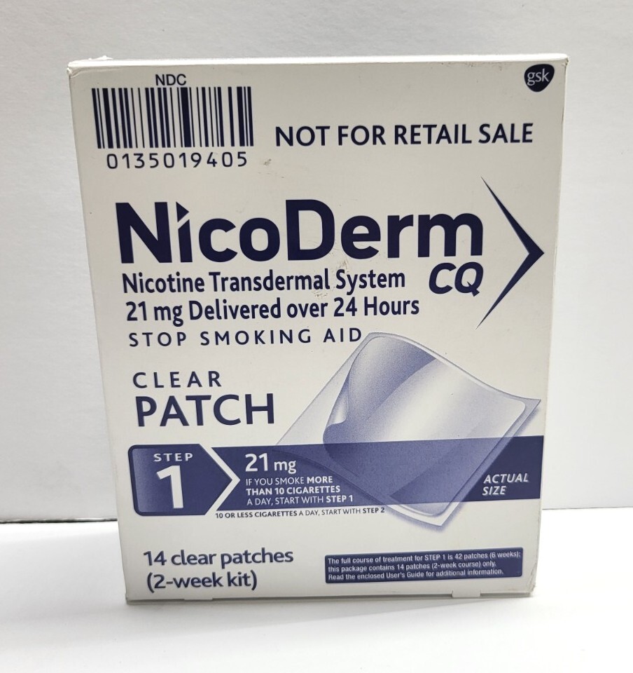 NicoDerm CQ STEP 1 (2-Week Kit) 14 Nicotine Patches 21mg Quit Smoking ...