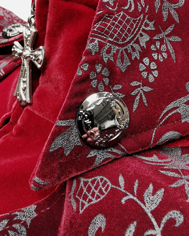 Devil Fashion Mens Long Gothic Coat Jacket Red Velvet Damask Steampunk ...