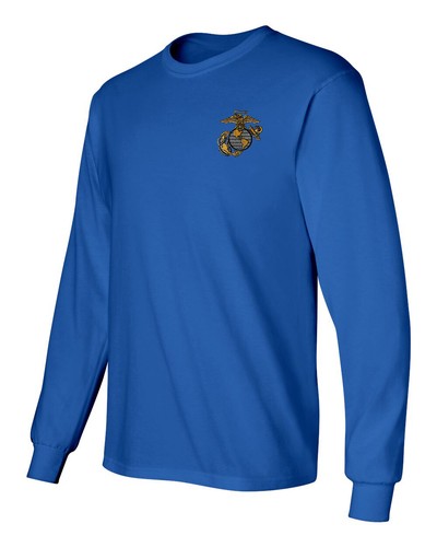 USMC EGA Embroidered Long Sleeve T-Shirt Royal Blue USMC Licensed -all ...