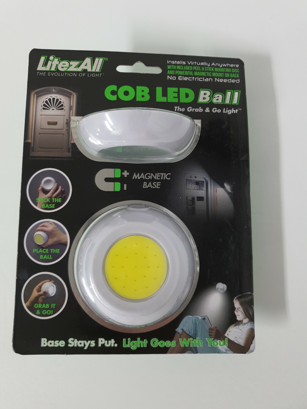 LitzAll COB LED Ball Grab & Go Light Magnetic Base, Battery Operated ...